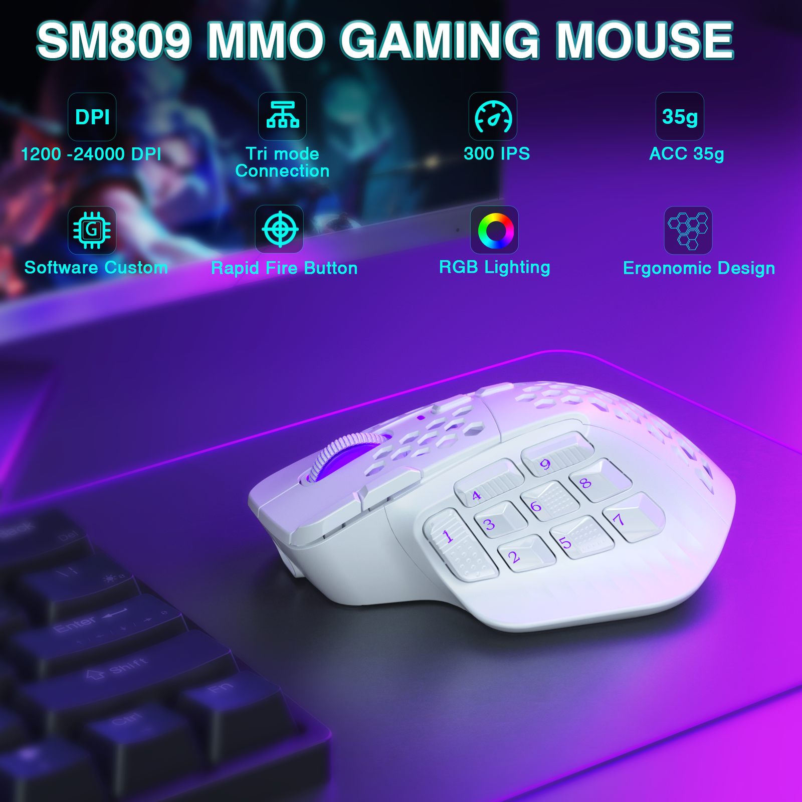 Unleash Your Gaming Edge with SM809 Pro Wireless MMO Gaming Mouse ...
